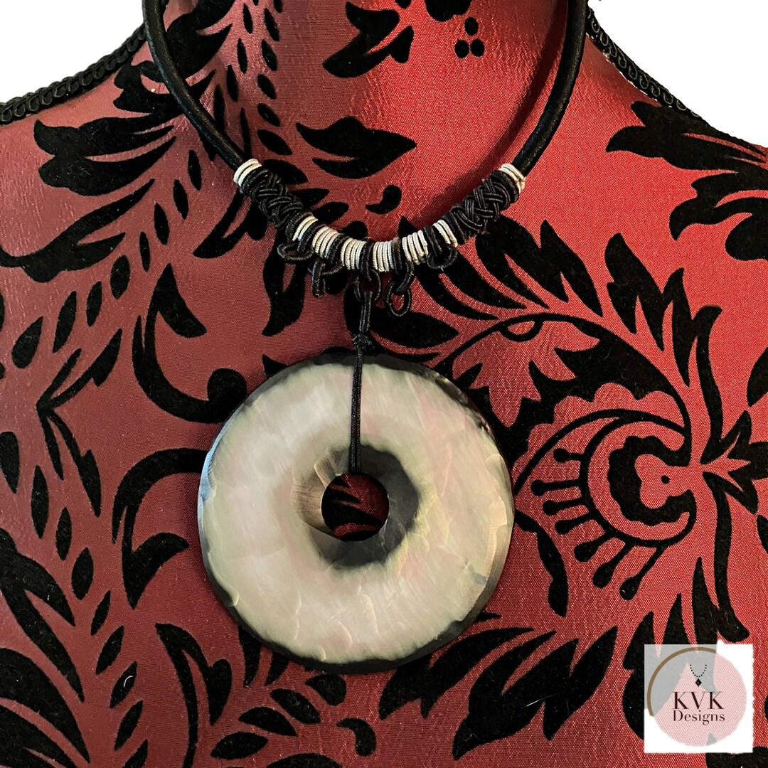Chunky Donut Necklace Large Circle Pendant on Black Cord, Unique ...