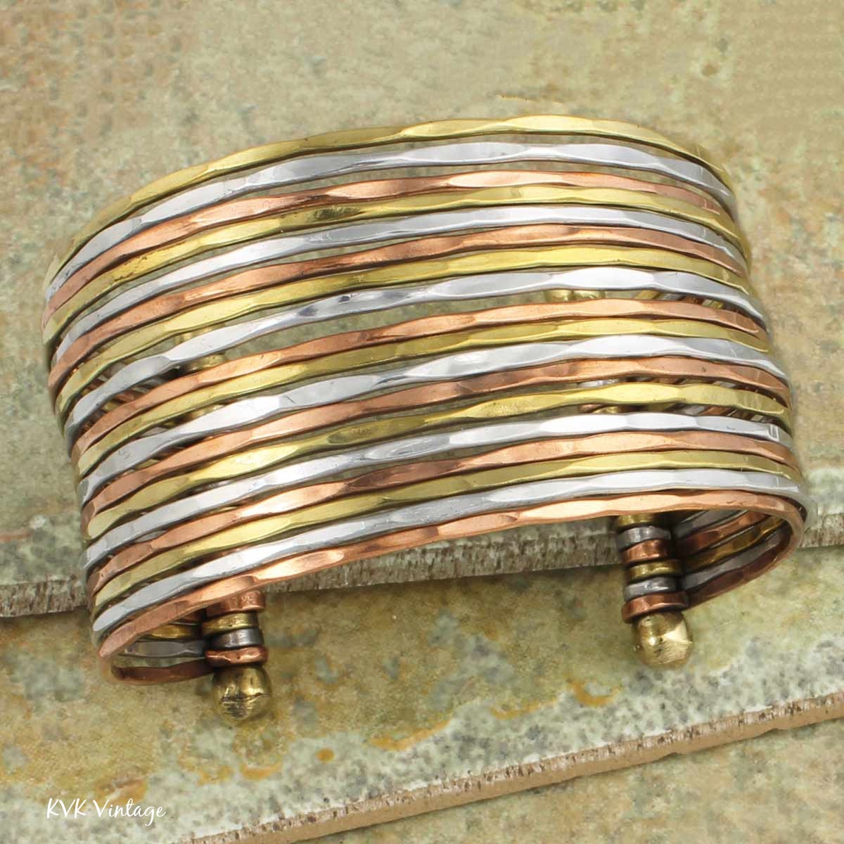 Wide Hammered Mixed Metal Cuff Bracelet Boho Bracelet Cuff | Etsy
