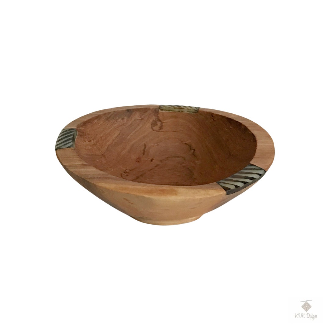 Rustic Wooden Bowl With Batik Inlay Handcrafted Olive Wood - Etsy