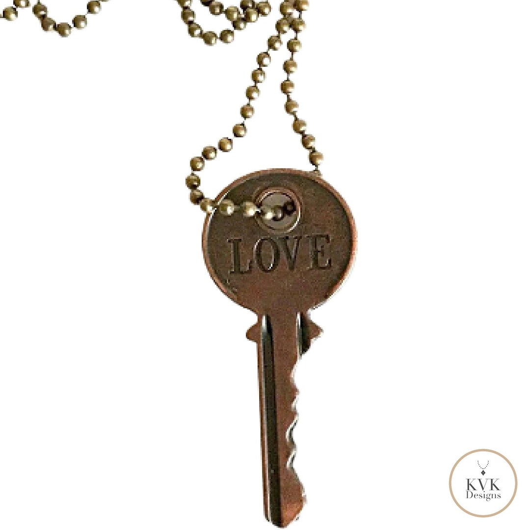 Vintage-inspired Key Necklace LOVE, Vintage Key, Pendant Necklace, Boho ...