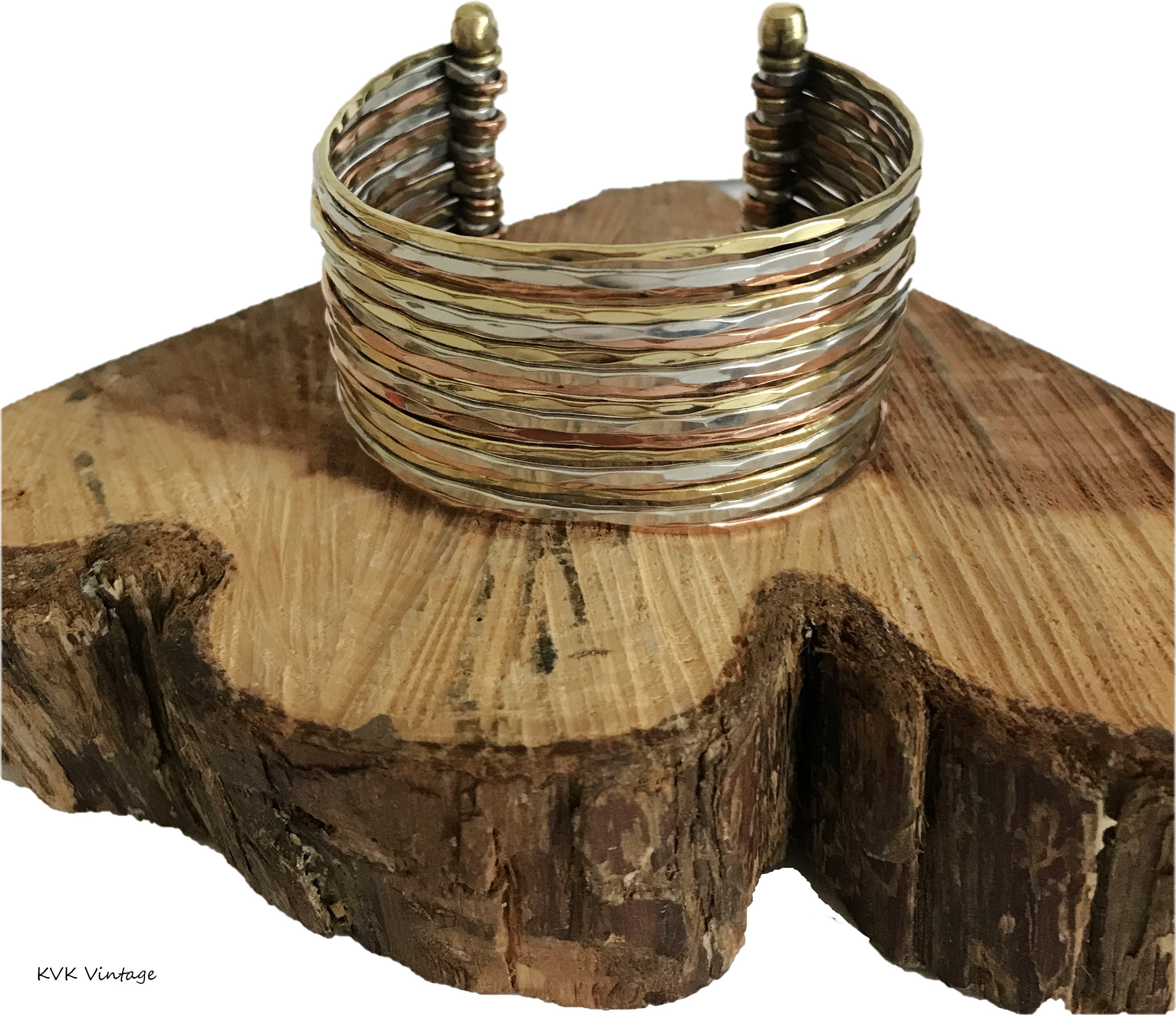 Wide Hammered Mixed Metal Cuff Bracelet Boho Bracelet Cuff | Etsy