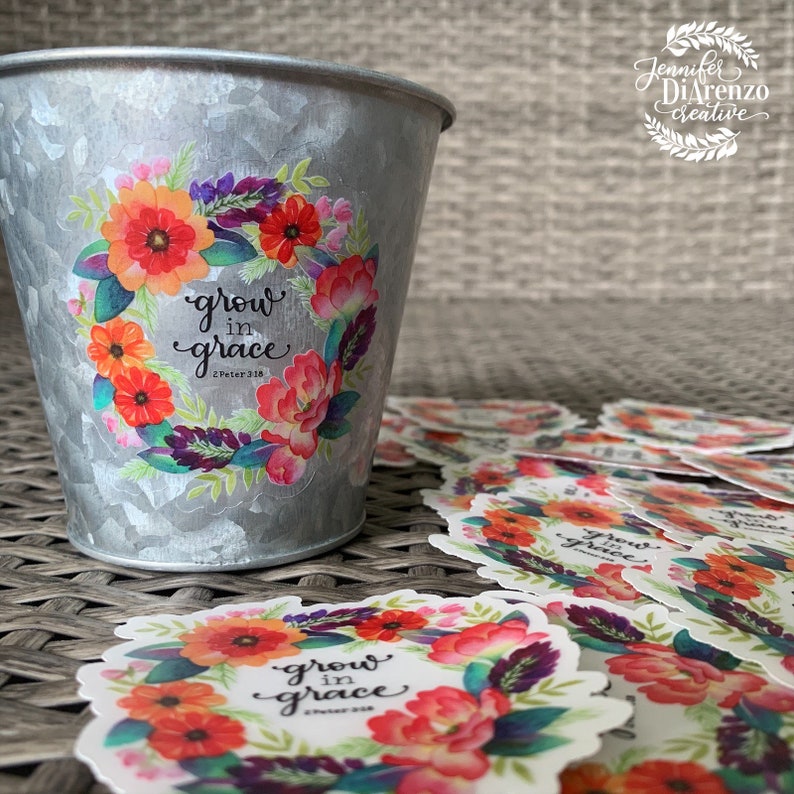 Grow in Grace Vinyl Sticker / Flower Vinyl Sticker / Grace Vinyl Decal ...