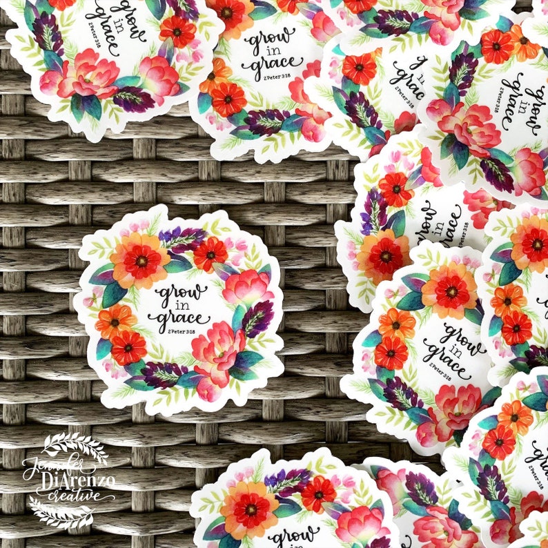 Grow in Grace Vinyl Sticker / Flower Vinyl Sticker / Grace Vinyl Decal ...