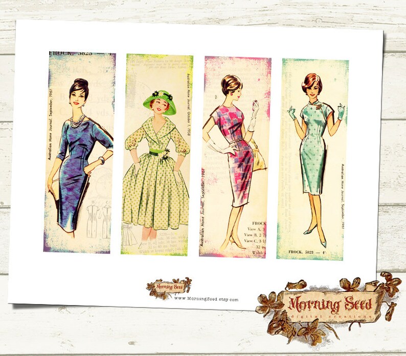 Printable fashion Bookmarks Retro Australian Fashion Theme 2 x | Etsy