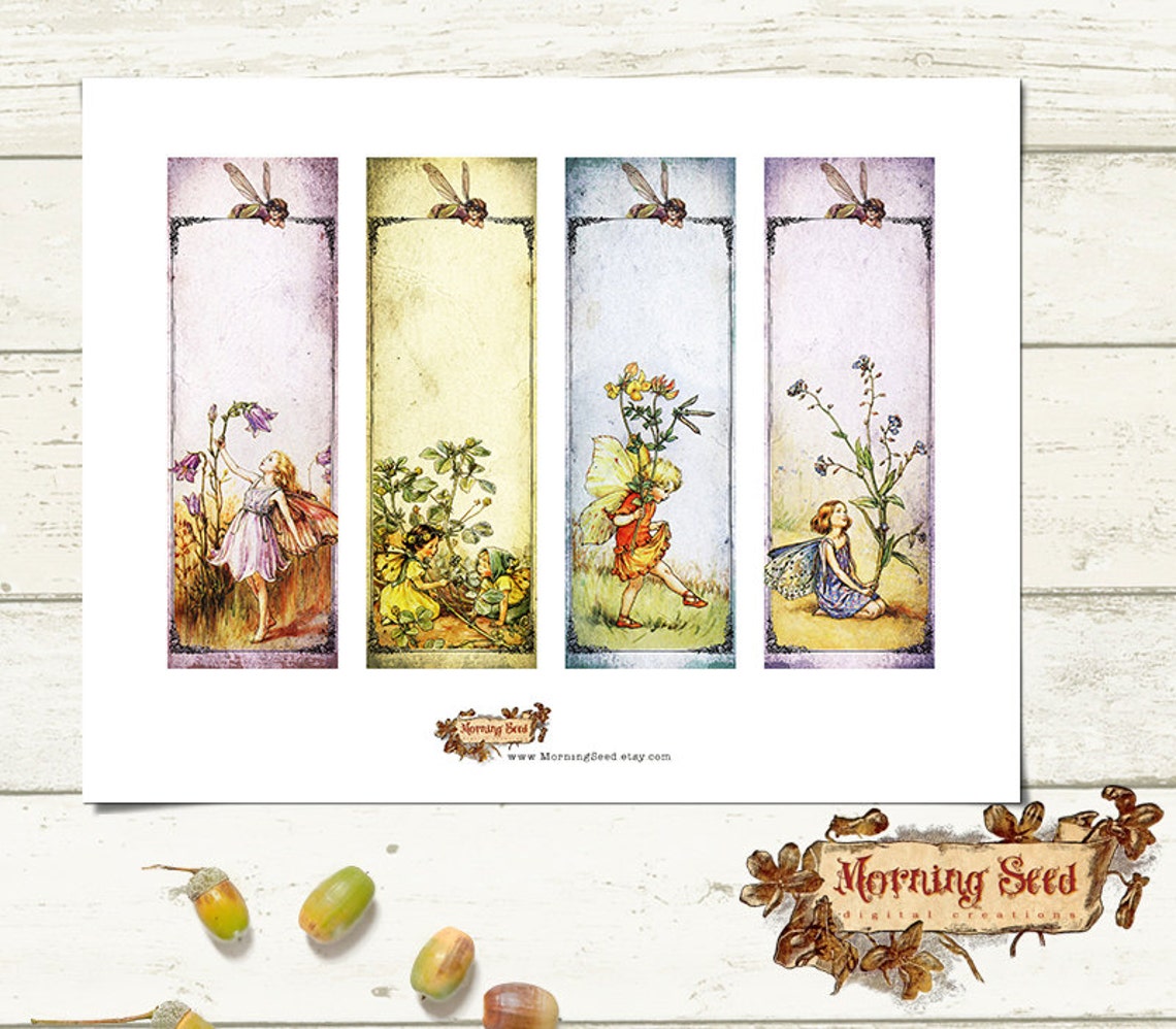 Fairy bookmarks Printable bookmark 2 x 6 inch size Set of 4 | Etsy