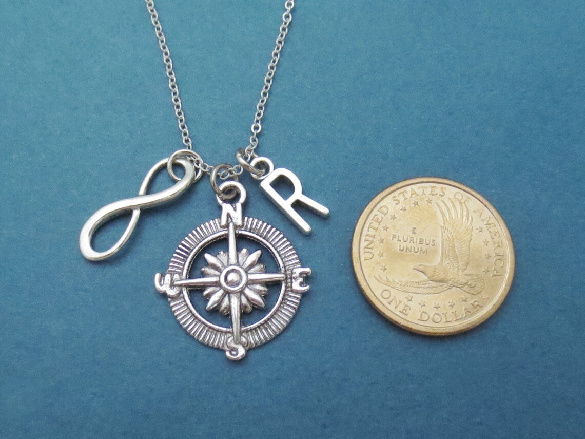 Personalized, Letter, Initial, Infinity, Sign, Compass, Necklace ...