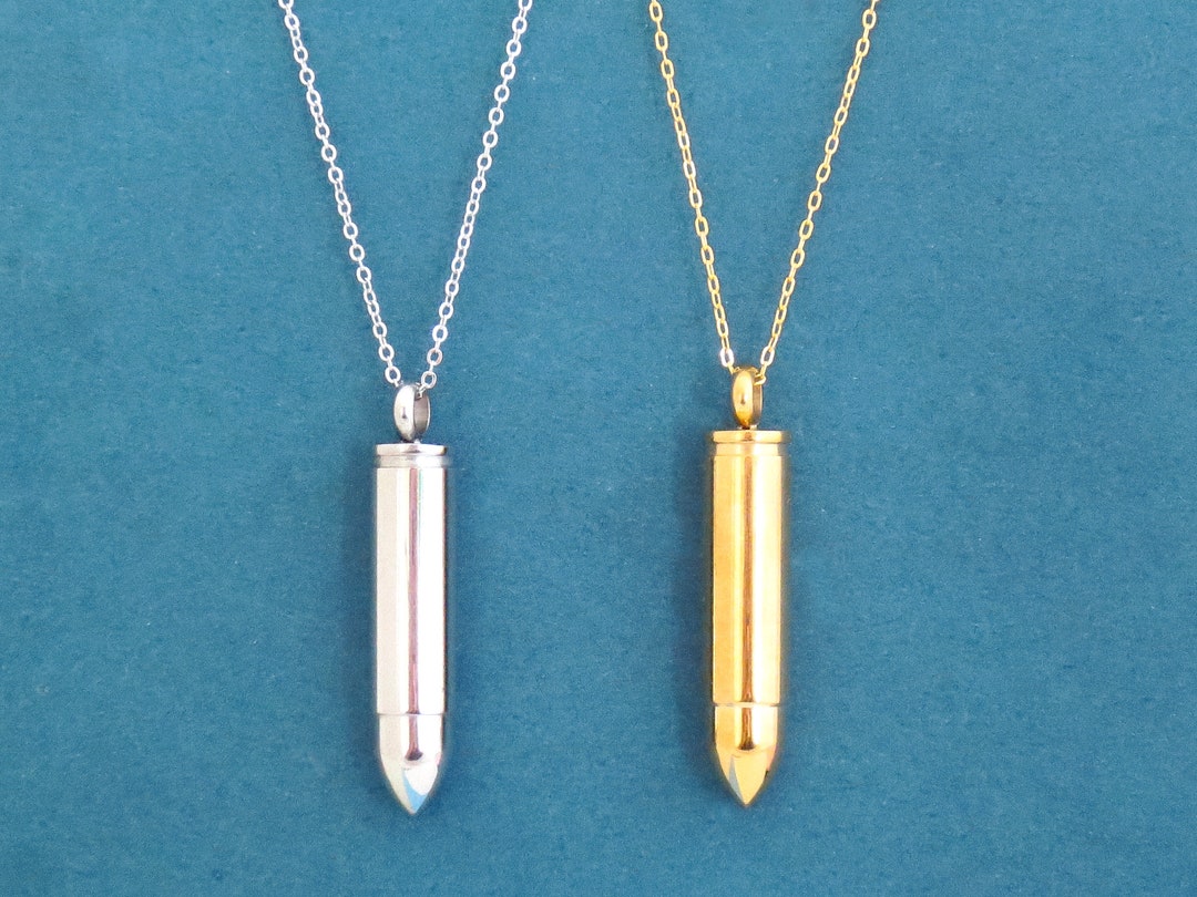 Bullet Locket Necklace Long Chain Necklace Memo Necklace Gold Silver ...