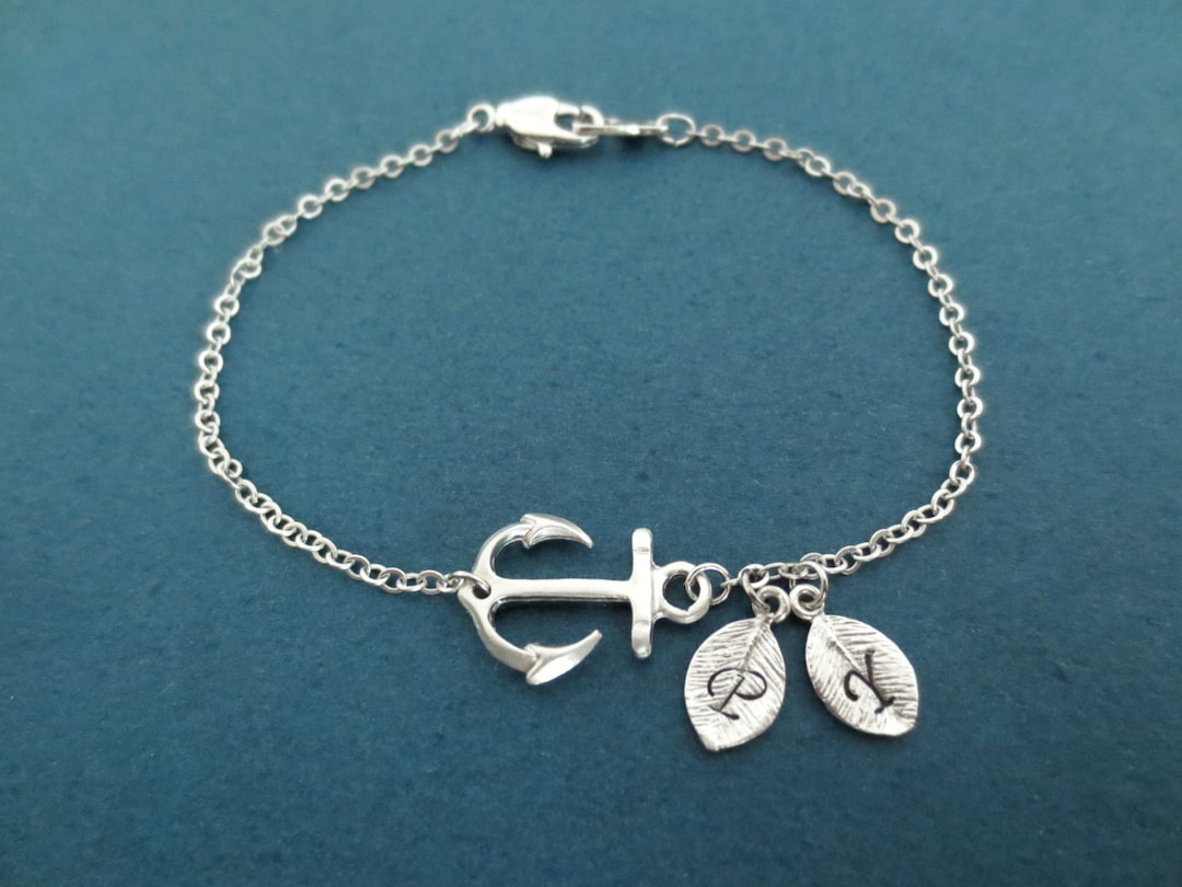 Personalized Initial Marine Nautical Anchor Silver Bracelet, Gift for ...