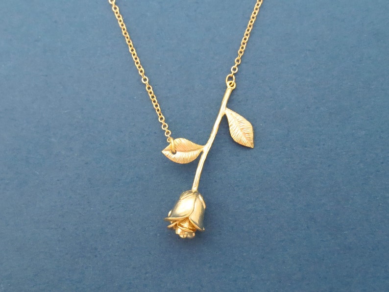 Gold Rose Necklace Flower Necklace Pendant Necklace Charm Necklace ...