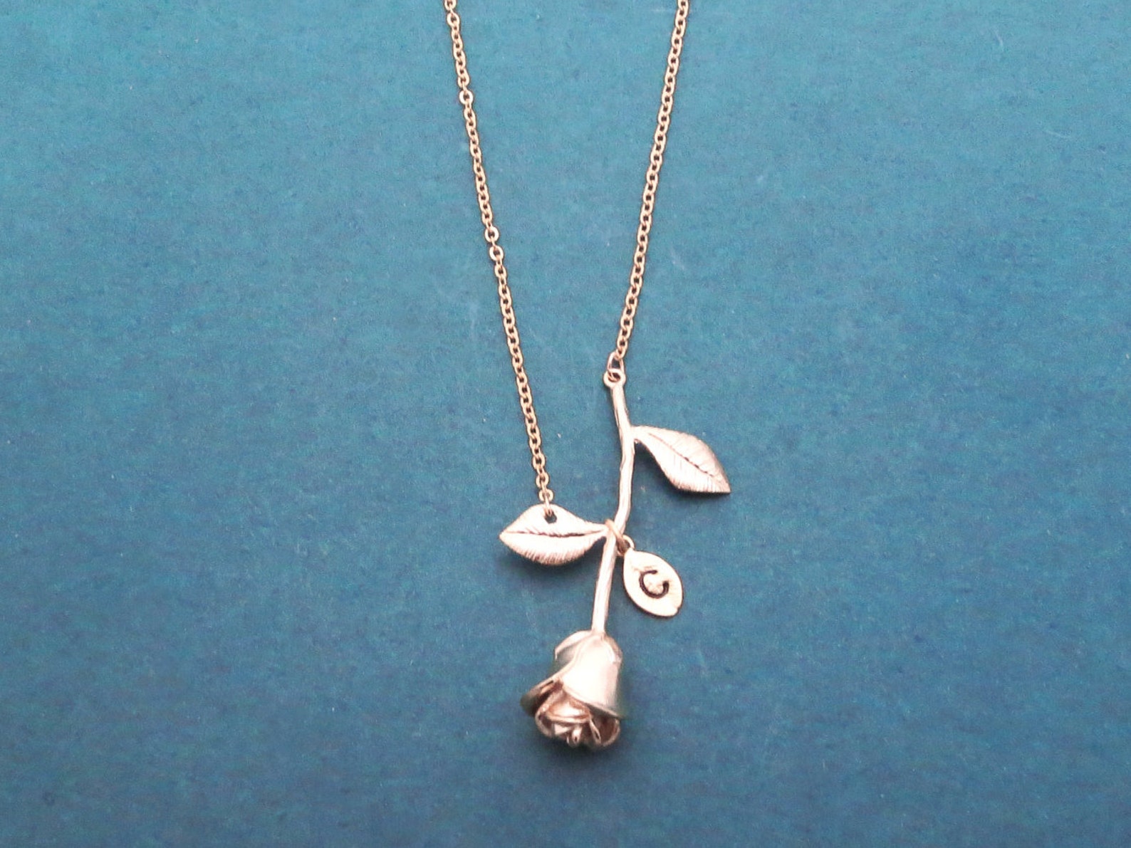 Personalized Necklace Initial Necklace Rose Necklace Rose | Etsy
