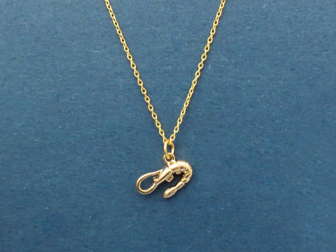 Shrimp Necklace 14K Gold Plated Silver Animal Necklace Cute Jewelry ...