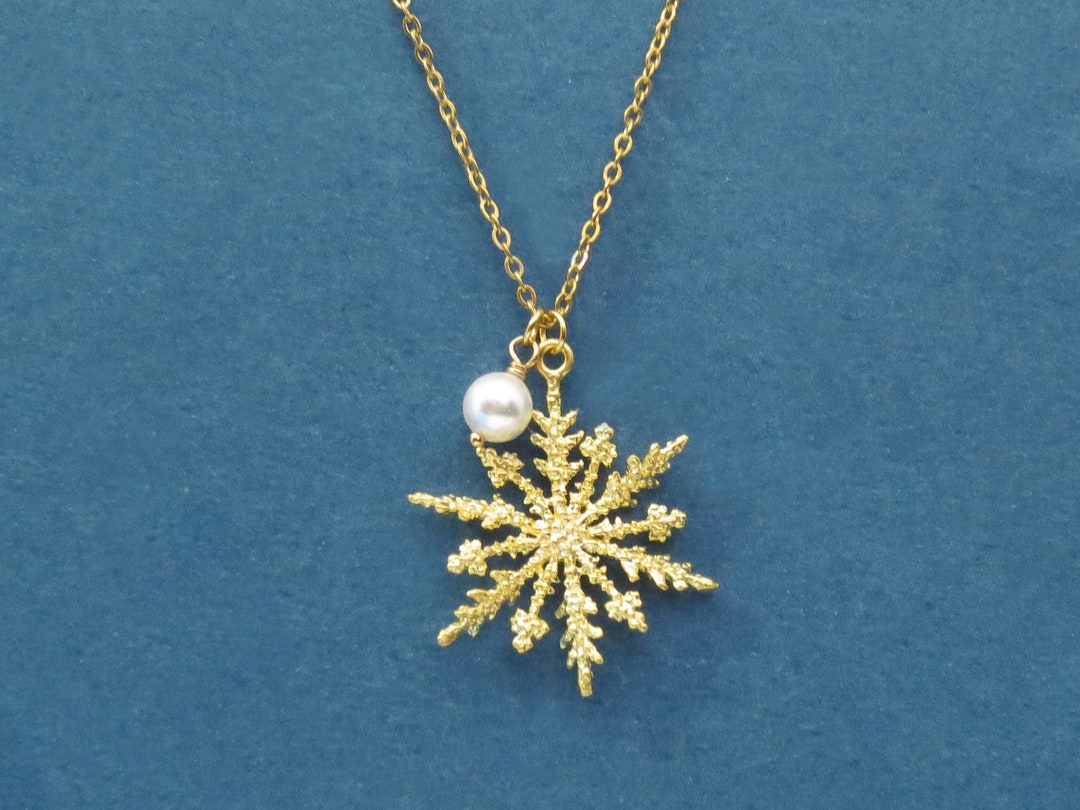 Snow Necklace, Snowflake Necklace, Pearl Necklace, Snow Pearl Necklace ...