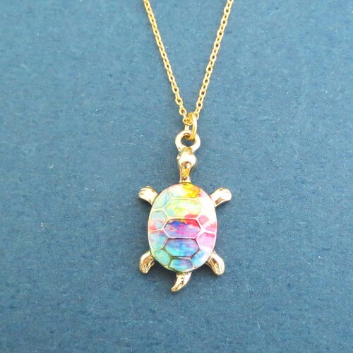 Rainbow Turtle Necklace Gold Animal Necklace Pendant Necklace - Etsy