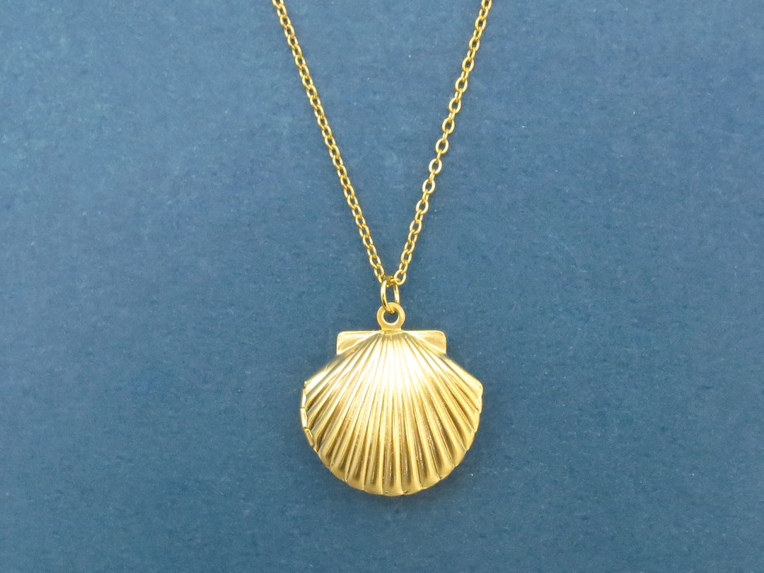 Seashell Locket Necklace, Shell Locket Necklace, Gold Locket Necklace ...