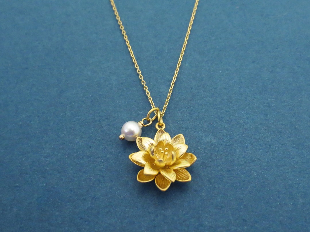 Lotus Necklace, Flower Necklace, White Pearl Necklace, Gold Necklace ...