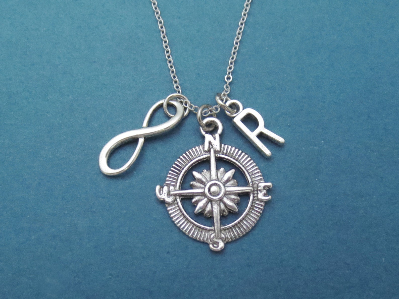Personalized, Letter, Initial, Infinity, Sign, Compass, Necklace ...