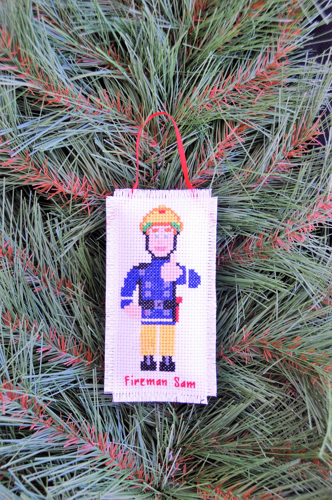 Fireman Sam Christmas Ornament Handmade Cross Stitch Personalized Xmas ...