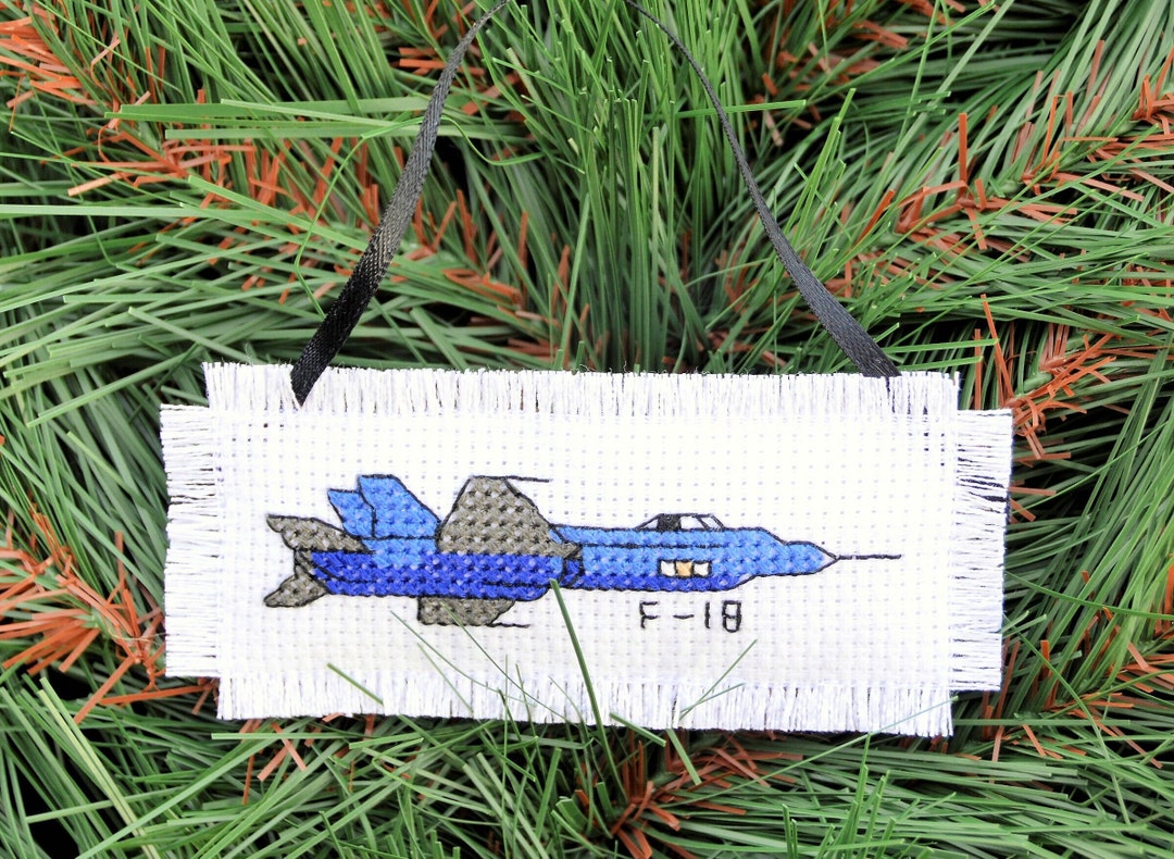 Fighter Jet F16 Cross Stitch Christmas Ornament Handmade Custom ...
