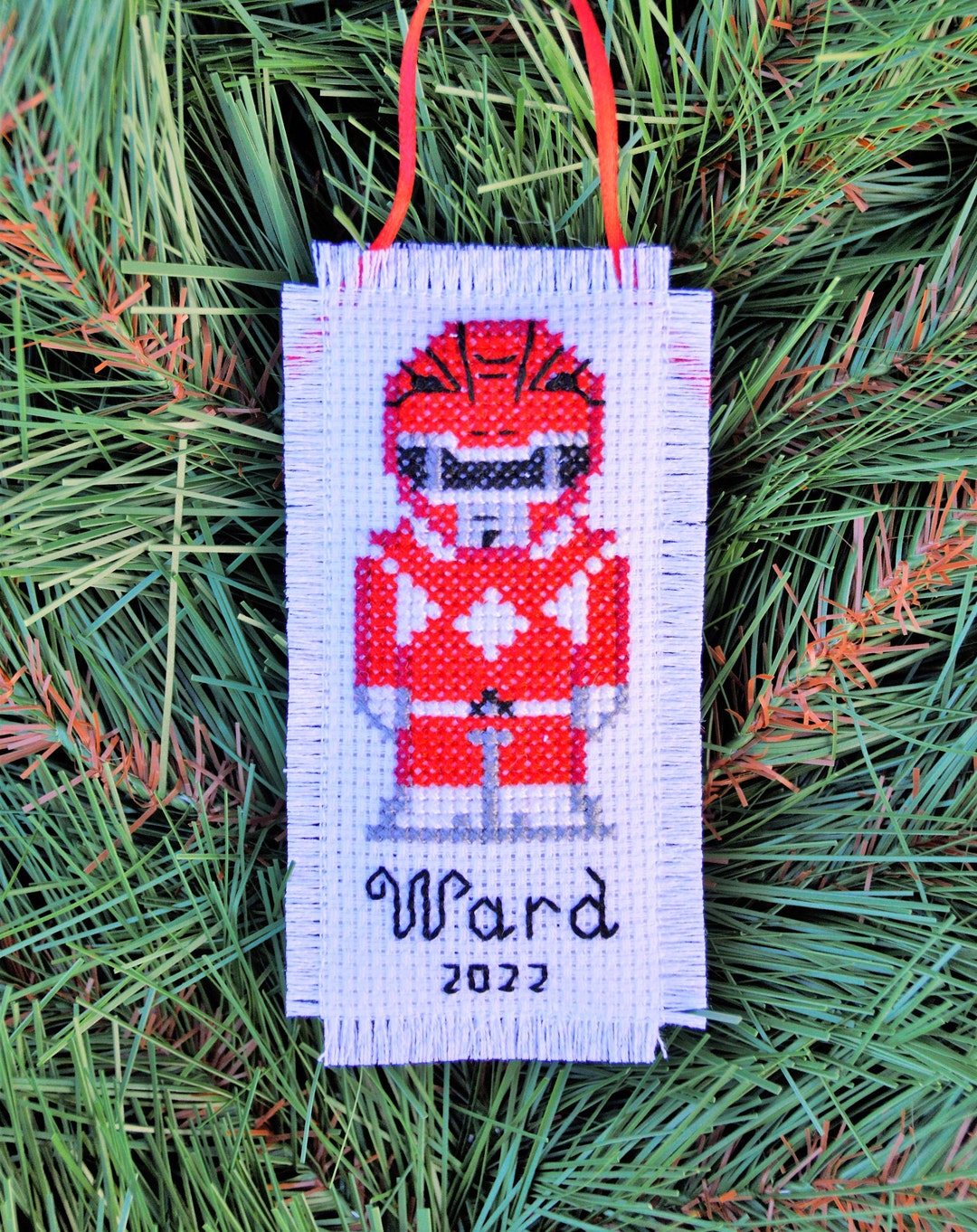 Red Power Ranger Cross Stitch Christmas Ornament Handmade Custom ...