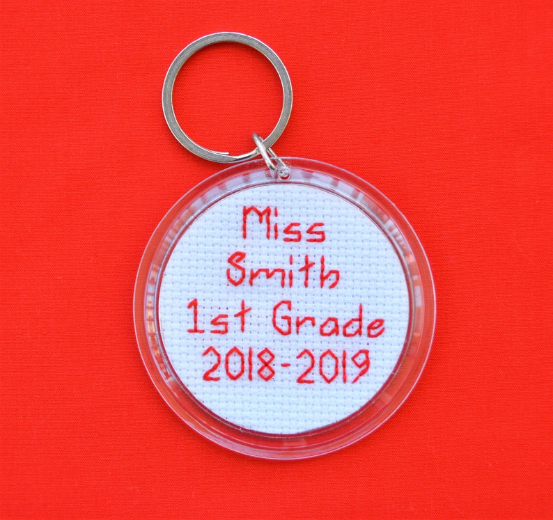 Teacher Appreciation Gift Key Ring Cross Stitch Personalized Double ...
