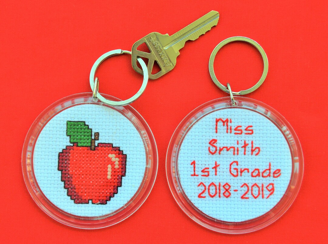 Teacher Appreciation Gift Key Ring Cross Stitch Personalized Double ...