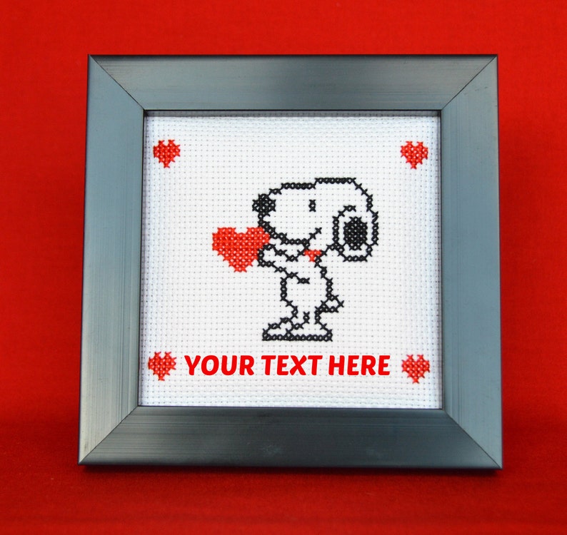 Snoopy Cross Stitch Picture With Hearts Personalized With Your Text - Etsy