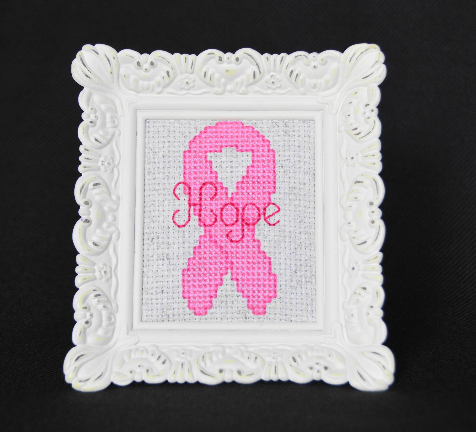 Breast Cancer Pink Ribbon Cross Stitch Framed With Hope or Any - Etsy