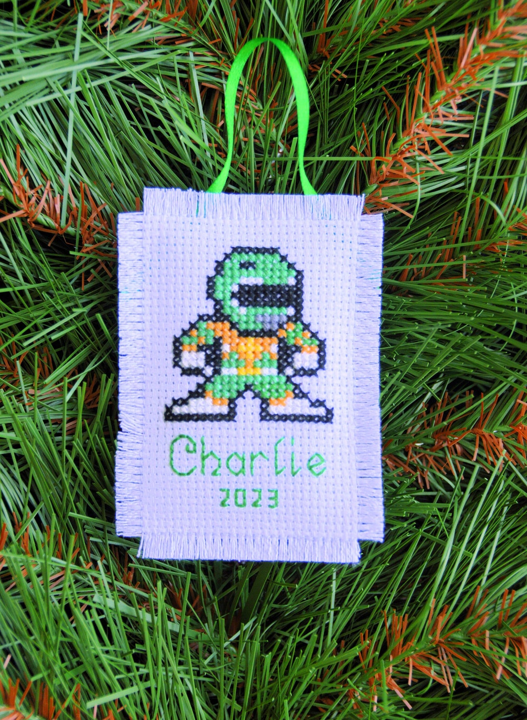 Green Power Ranger Cross Stitch Christmas Ornament Handmade Custom ...
