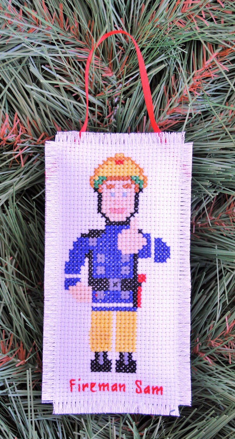 Fireman Sam Christmas Ornament Handmade Cross Stitch Personalized Xmas ...