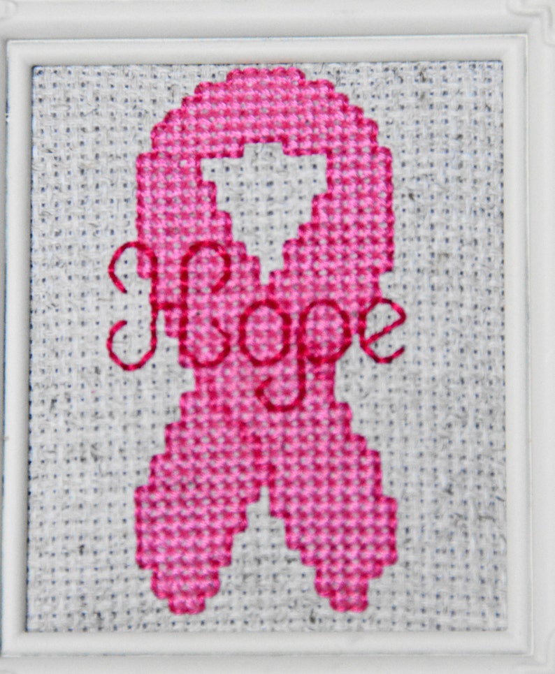 Breast Cancer Pink Ribbon Cross Stitch Framed With Hope or Any - Etsy