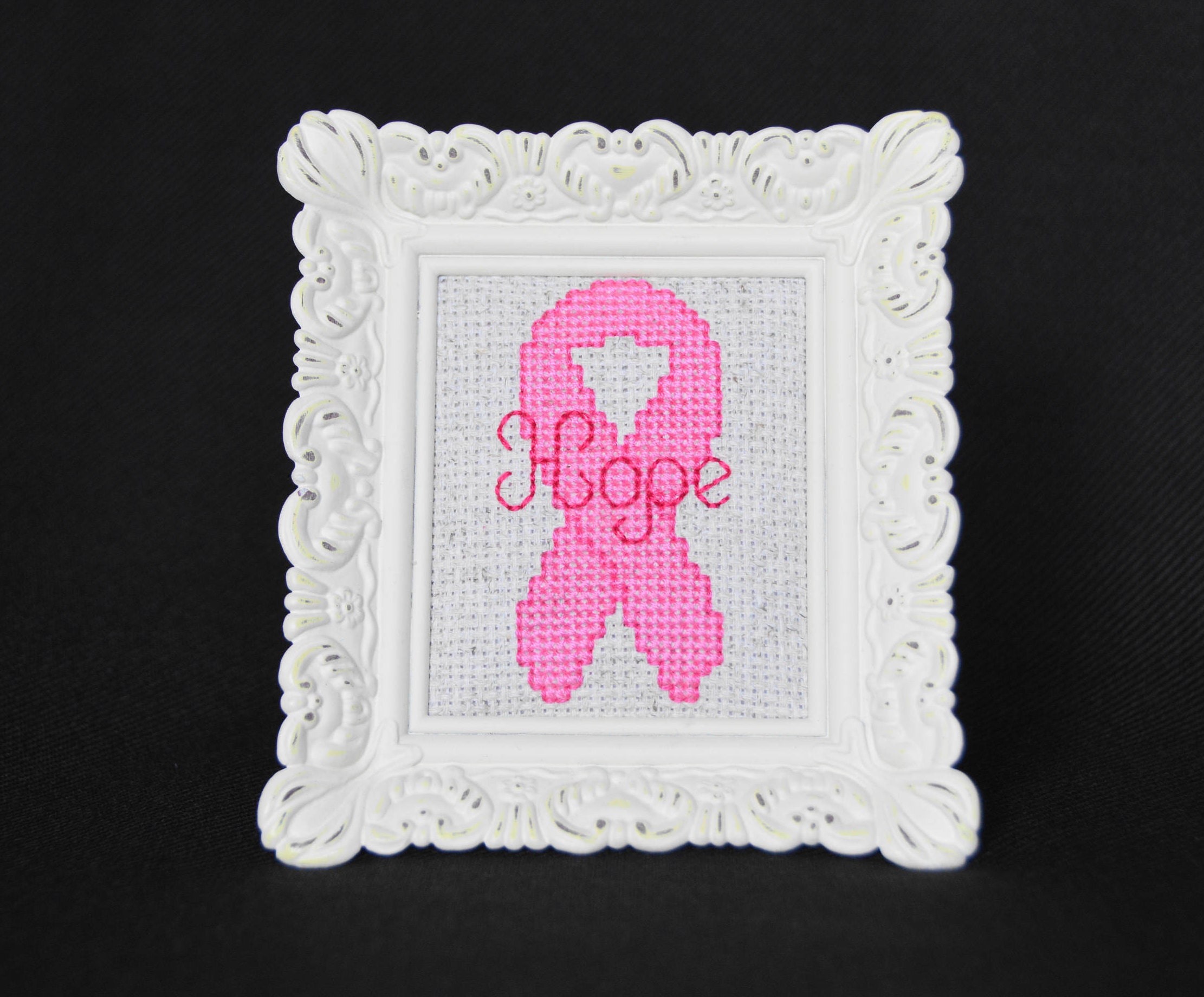 Breast Cancer Pink Ribbon Cross Stitch Framed With Hope or Any - Etsy ...