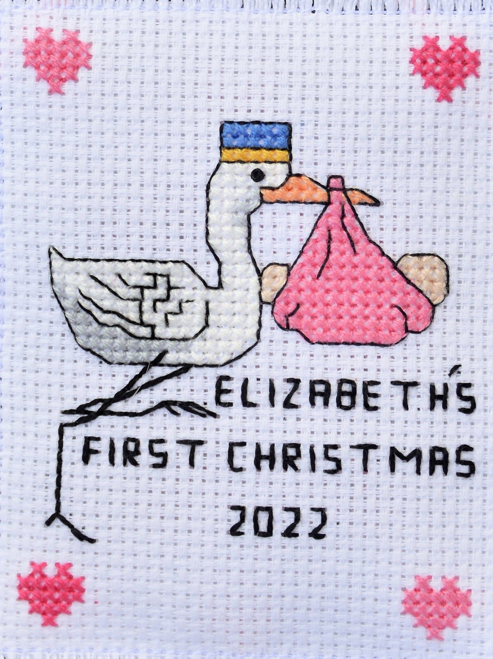 Baby Girl's First Christmas Handmade Cross Stitch Stork - Etsy