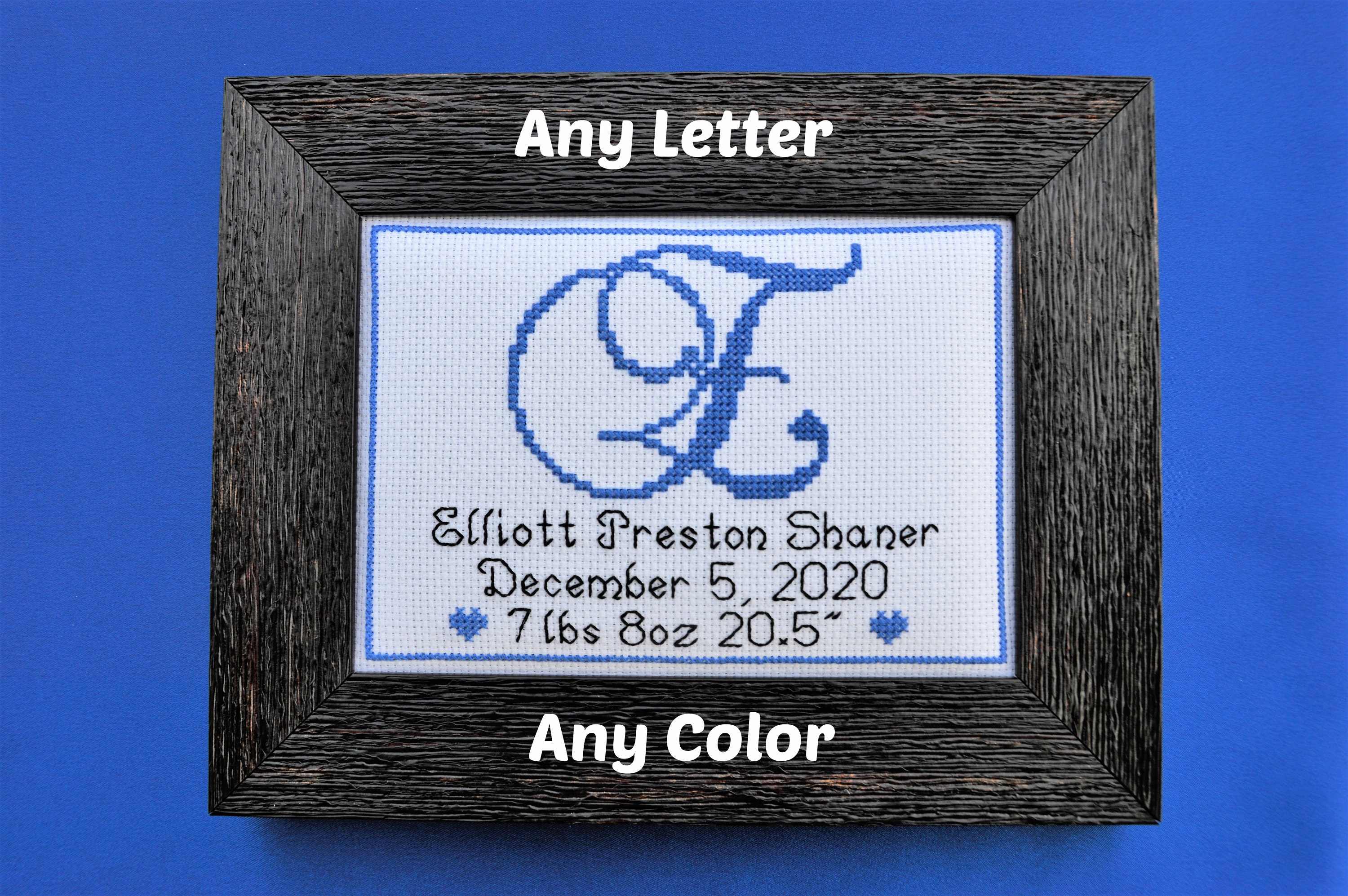 Monogrammed Initial Birth Announcement Custom 5 X 7 Framed Handmade ...