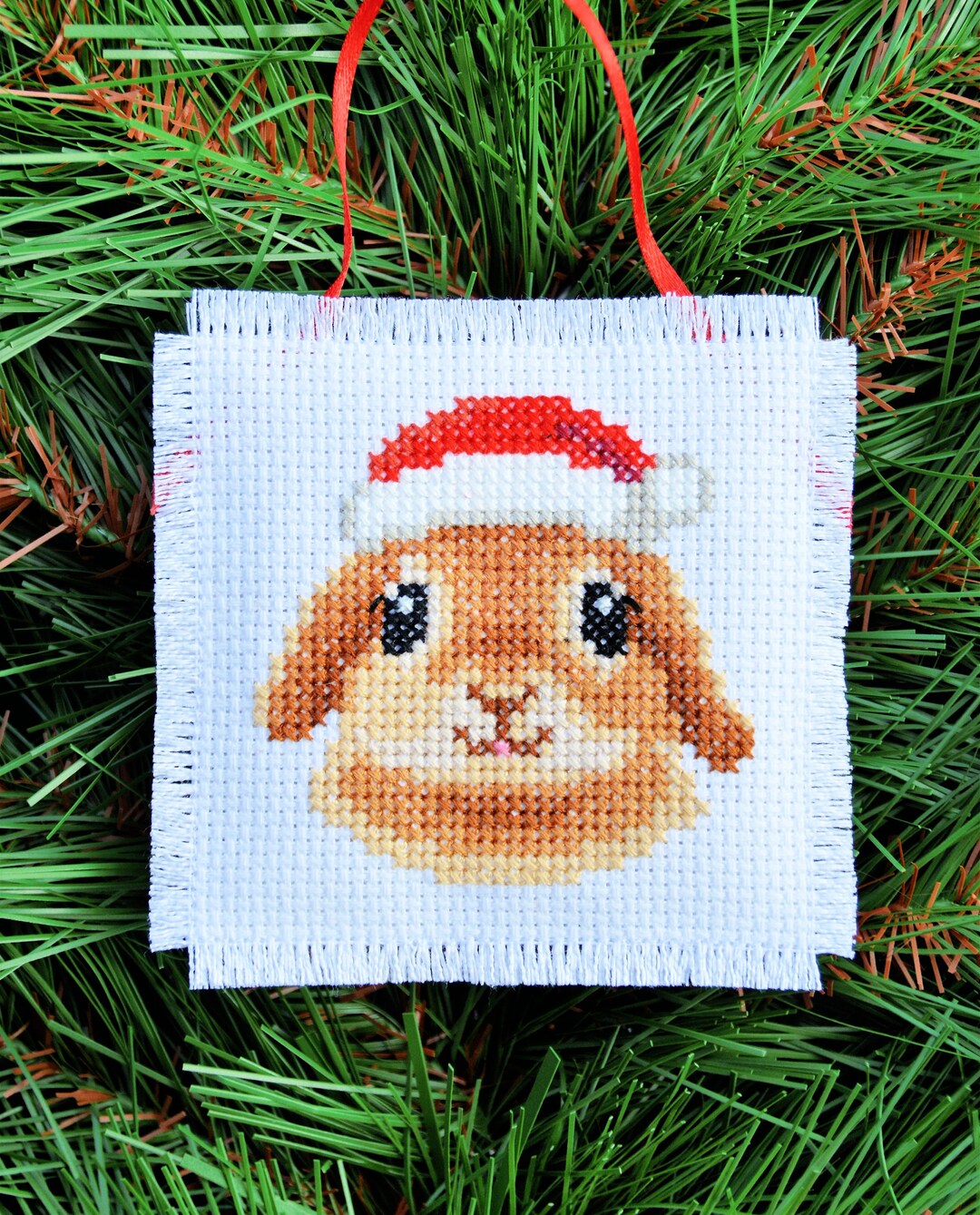 Bunny Rabbit Cross Stitch Christmas Ornament Handmade Custom ...