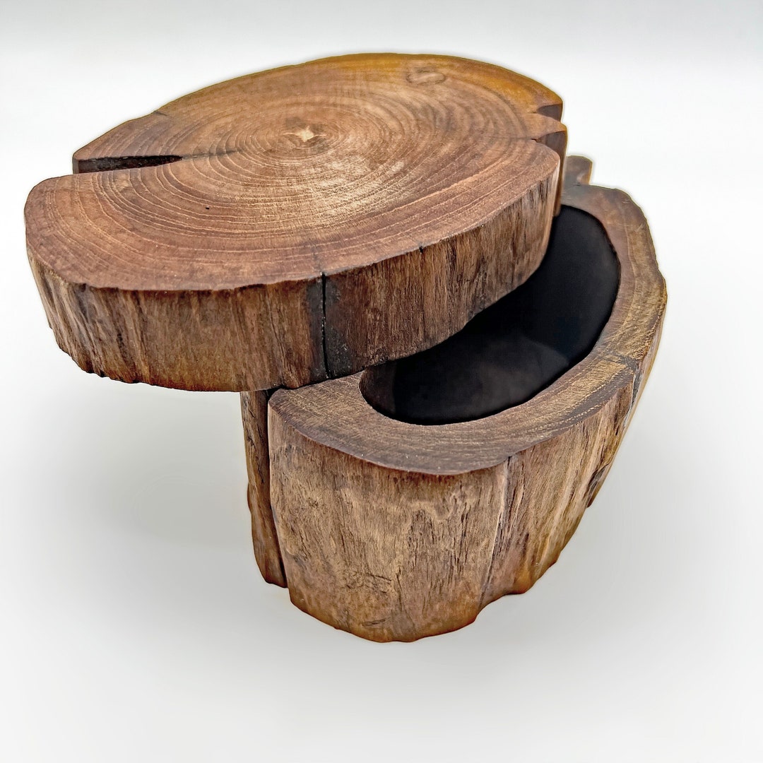 Vintage Wooden Log Box. Hand Made, Real Wood Secret Pivot Lid Keepsake ...