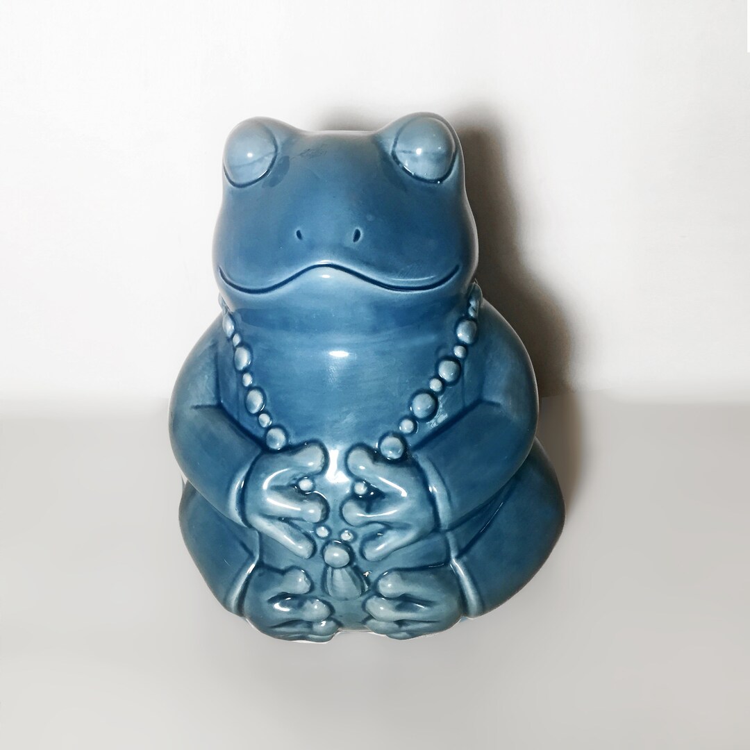 Frog Money Box. Vintage Pottery Blue Toad Figurine. Ceramic Kitsch ...