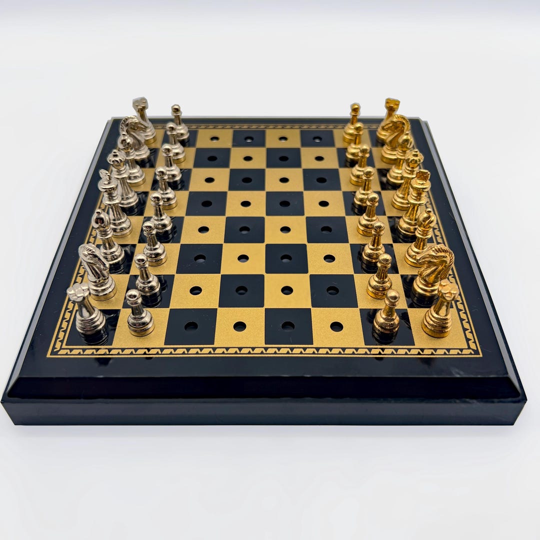 Vintage Chess Set 1970s 1980s Black Acrylic Sliding Storage Case. Brass ...