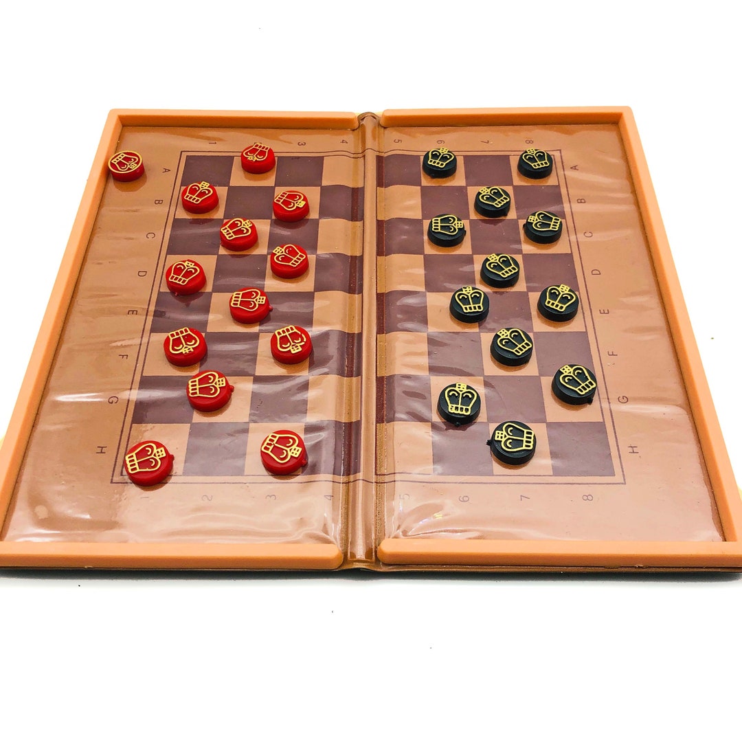Pocket Checkers Draughts. Magnetic Traveling Set. 1980s Vintage Folding ...
