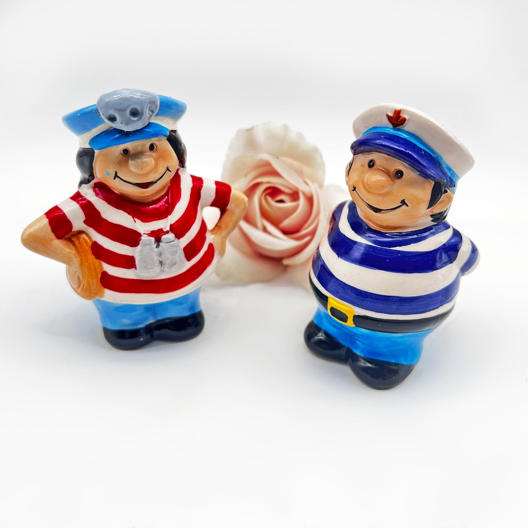 Salt & Pepper Shakers. Man Woman Sailor Ceramic Cruet Set Dispensers ...