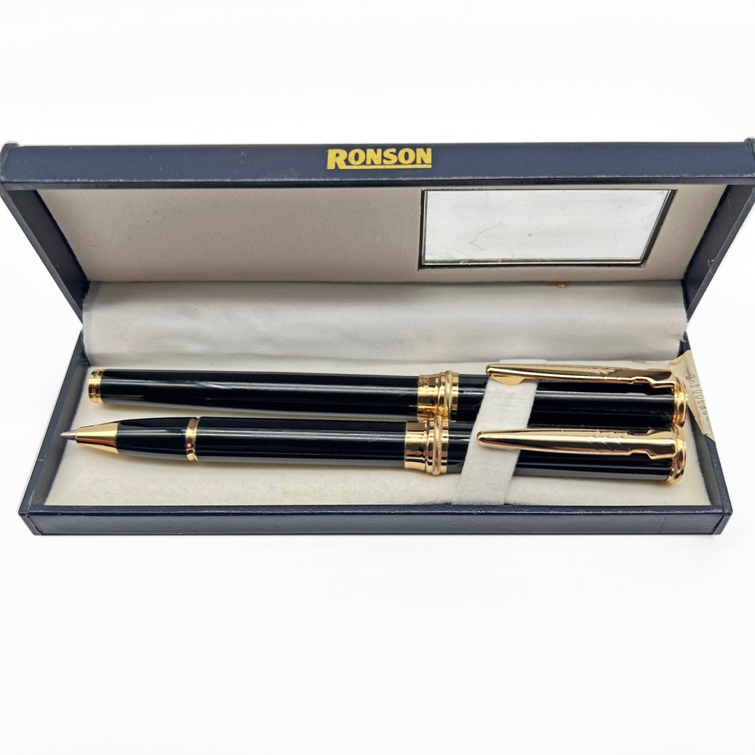 RONSON Fountain Pen & Mechanical Pencil Set. 1990s Vintage Black and ...