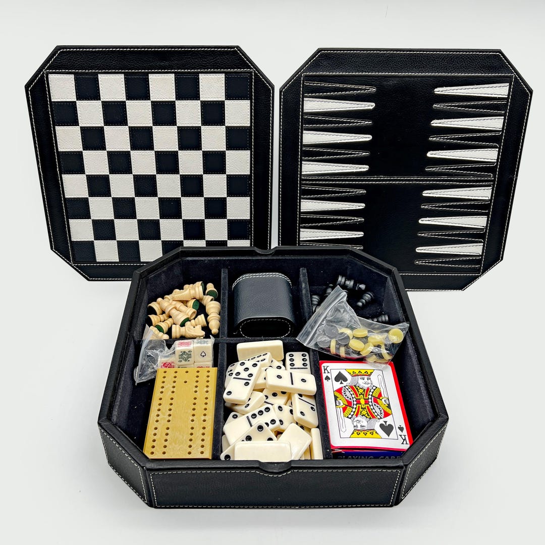 Leather Board Game Compendium. Luxury Chess, Backgammon Checkers ...