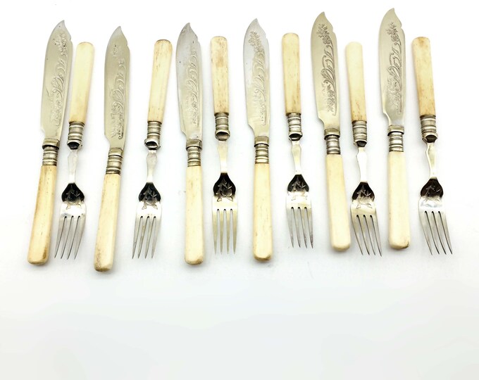 Vintage Fish Knives & Forks. Bone Handles and EPNS A1 Silver Plated ...