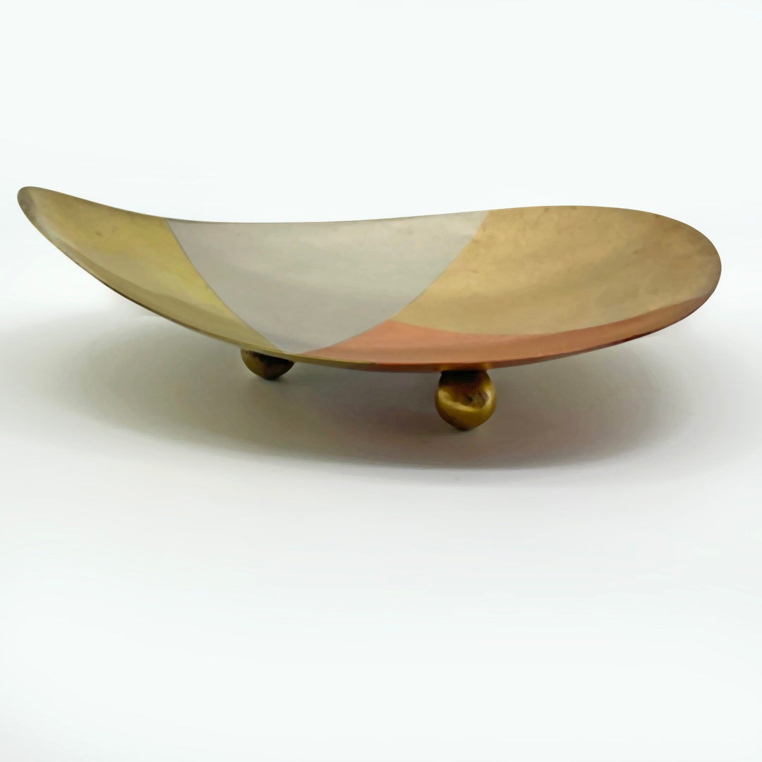 Mexican Atomic Dish. Footed Copper Brass Silver Metal Tricorn Design ...