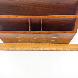 Vintage Letter Rack, Wooden Writing Paper Organiser. Brass Inlay. Hand ...