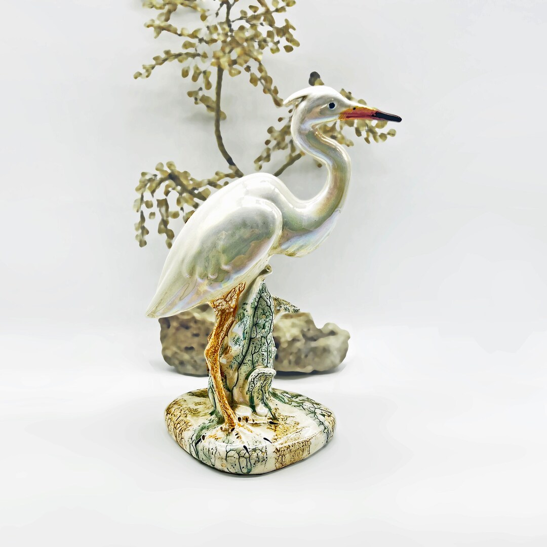 Italian Lustre Bird Statue. Mid 20th Century Pearlised Ceramic 10 Heron ...