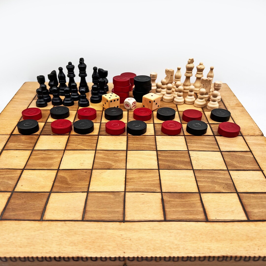 Chess Backgammon & Draughts Set. Large 16 Folding - Etsy