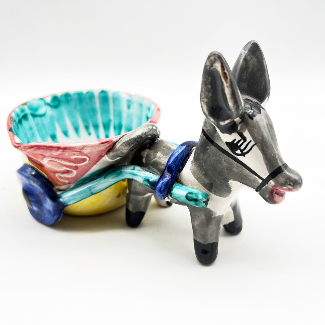 Italian Pot Plant Holder. 6 Long Vintage Donkey & Cart Figurine Planter ...