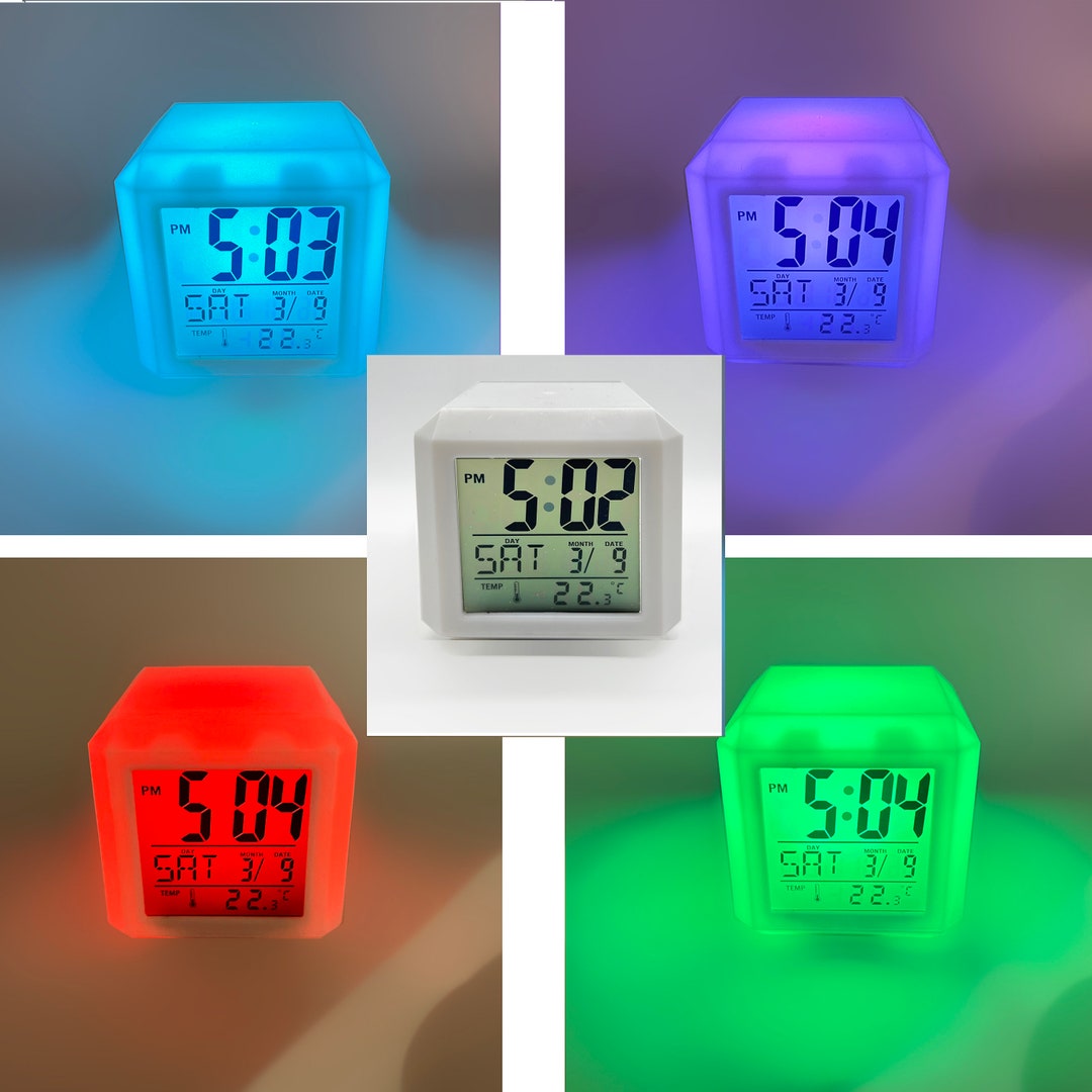 Retro Alarm Clock. Colour Changing White Acrylic Cube / Mood Light ...