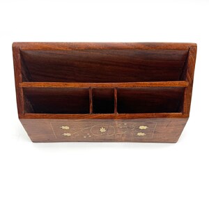 Vintage Letter Rack, Wooden Writing Paper Organiser. Brass Inlay. Hand ...