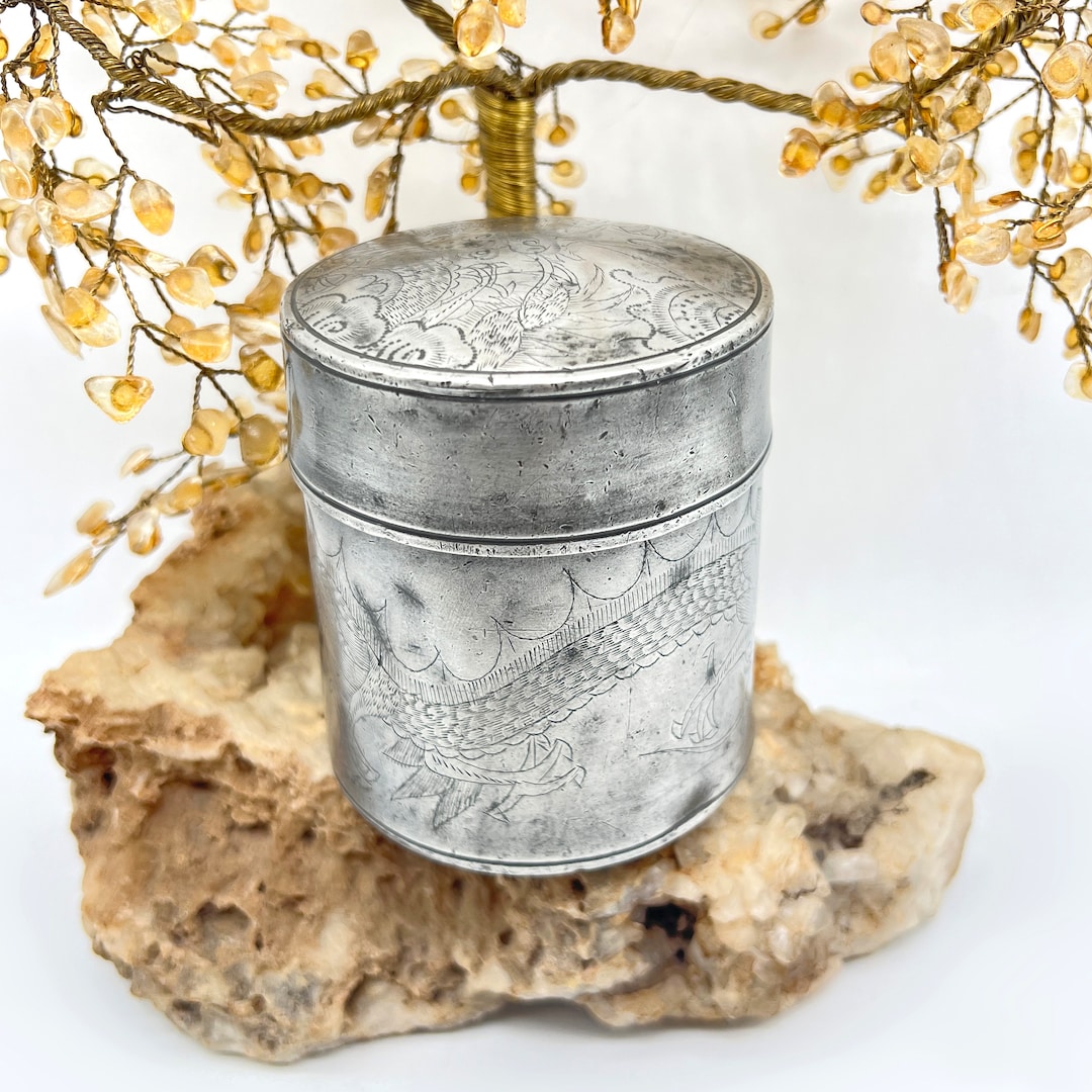 Antique Pewter Canister. Early 1900s Kut Hing Swatow Tea Caddy. Etched ...